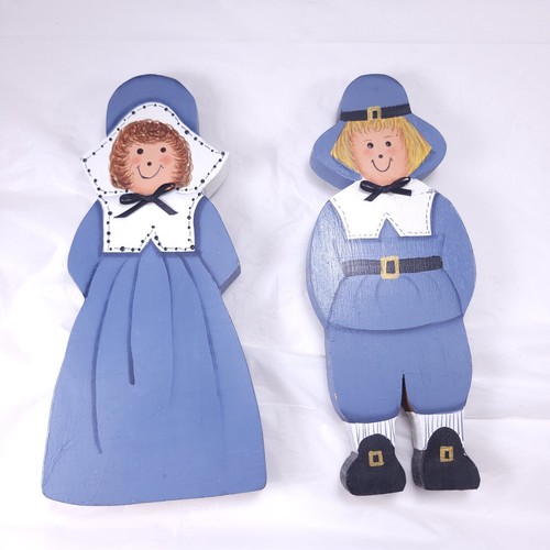 Vintage Hand Painted Thanksgiving Pilgrim Wooden Figures | eBay