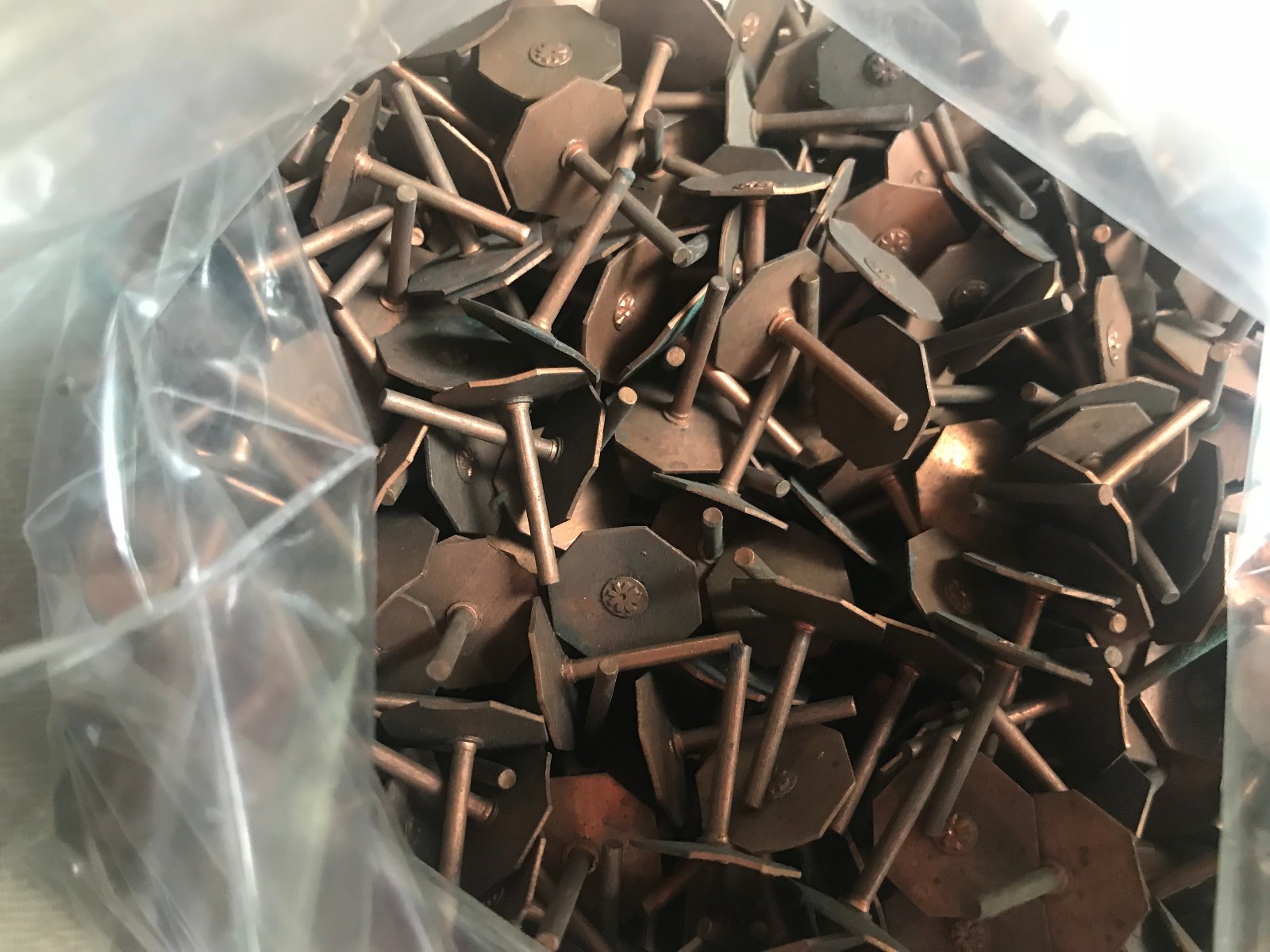 20 VINTAGE COPPER TACKS RIVETS 5/8”Wx3/4"L-8 sided hexagon nails ...
