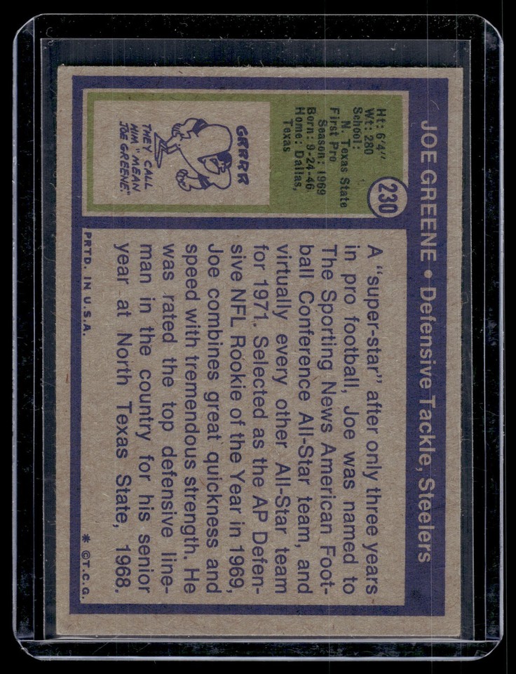 1972 Topps Joe Greene #230 Steelers | eBay