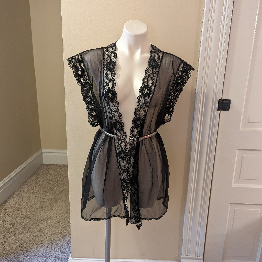 Vintage sheer lingerie robe with lace trim size S - Gem