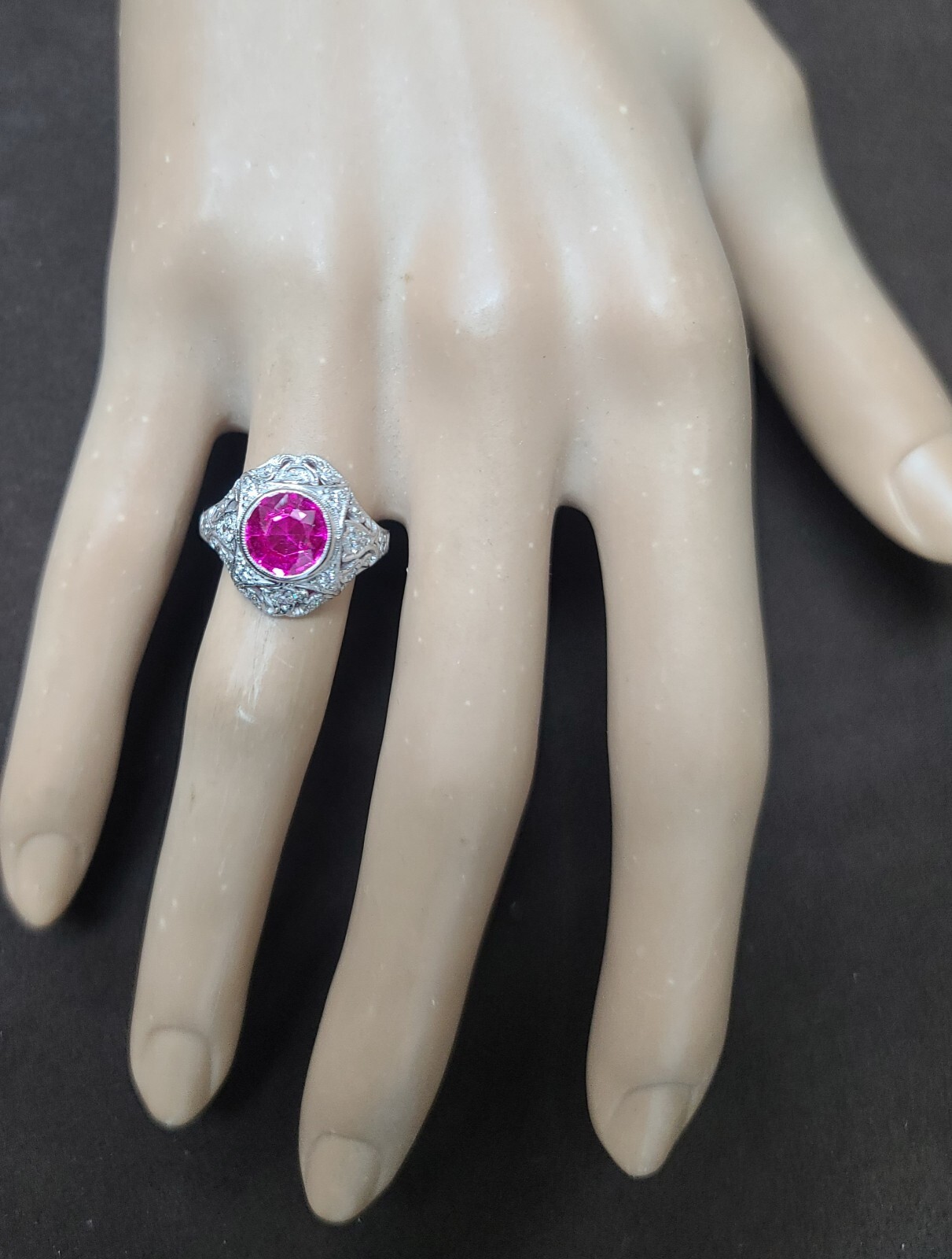 Vintage 14k White Gold Engagement Ring 2.92CT. Gem Pink Sapphire Round Cut | eBay