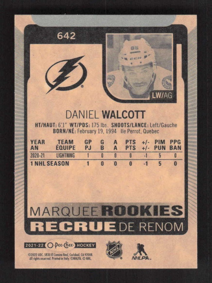 Daniel Walcott MR,RC 2021 Upper Deck O-Pee-Chee Update Tampa Bay ...