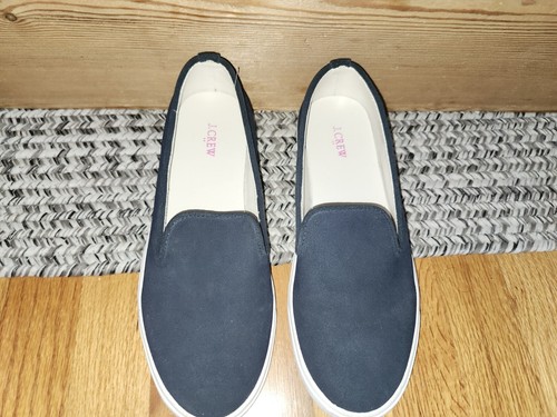 Women's J Crew Shoes Sz 8M Black Suede Leather Slip On Sneakers White ...