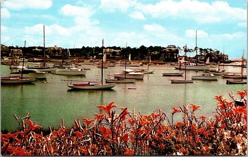 Quaint Harbor Scene Cape Cod Massachusetts MA Many Boats Flowers ...