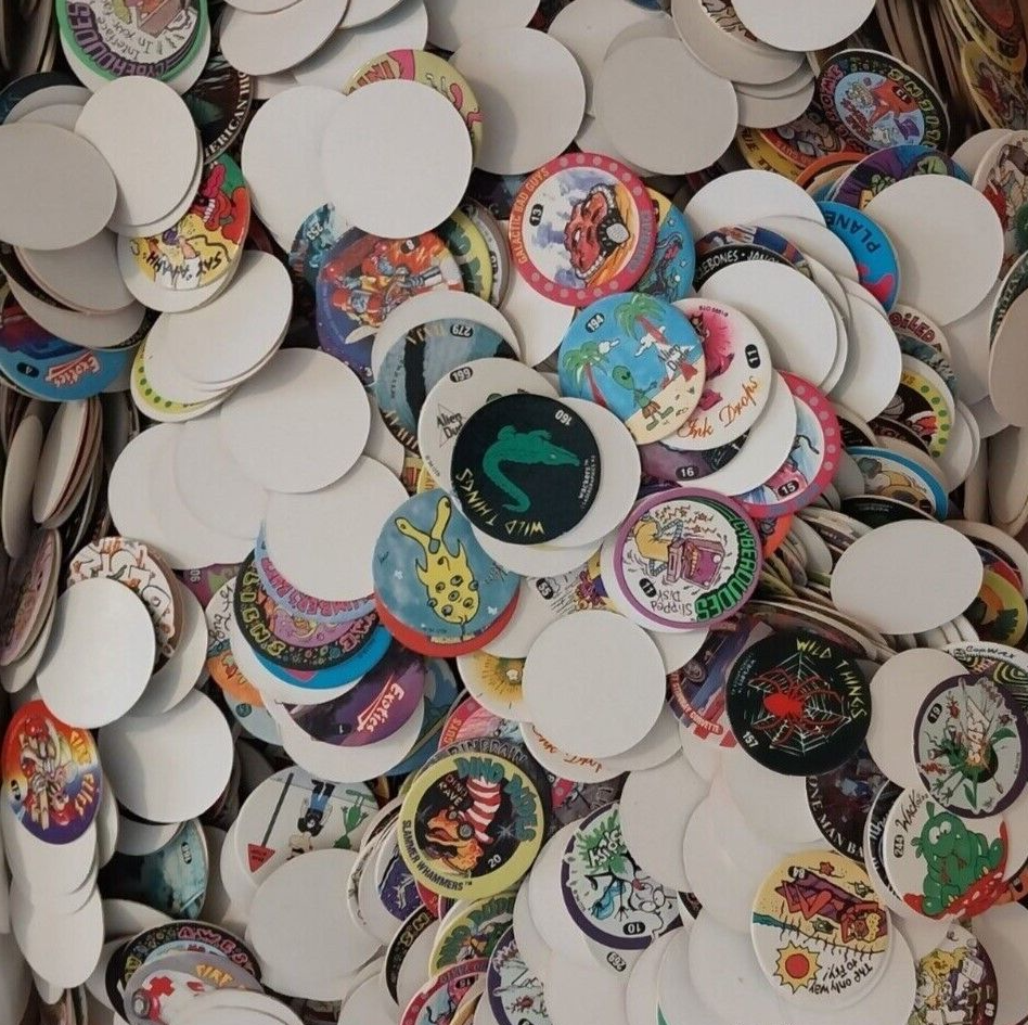 Lot of 100 Pogs / Milk Caps + Slammer! 1990s Retro Game Nostalgia! Mix ...