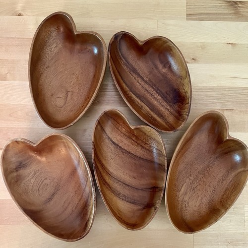 Monkey Pod Wood Leaf Heart Shaped Bowls Set Of 5 Hand Carved ...