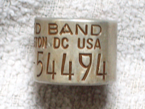 REPORTED AUTHENTIC GOOSE BAND w/ COA 1993 AVISE BIRD BAND WASHINGTON DC ...