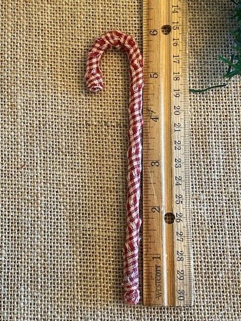 12 Primitive 6" BARN RED SMALL CHECK Fabric Candy Canes Christmas ...