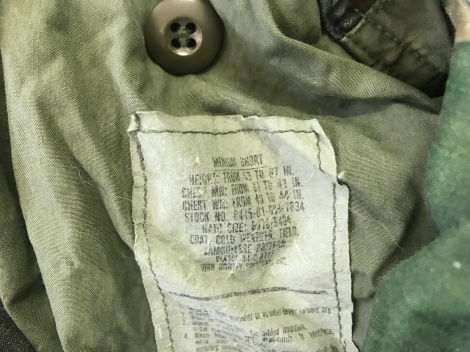 M-65 Coat Cold Weather Field Jacket Woodland M81 Camo NSN 8415-01-099 ...