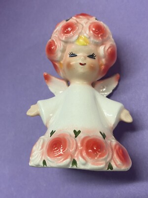 Vintage Lefton Angel Bell W/ Rose Decorated Hat & Dress Figurine RARE ...