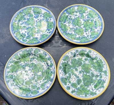 Set of Four Vtg 5 7/8" Diameter Cantagalli Plates- Green Leaves ...