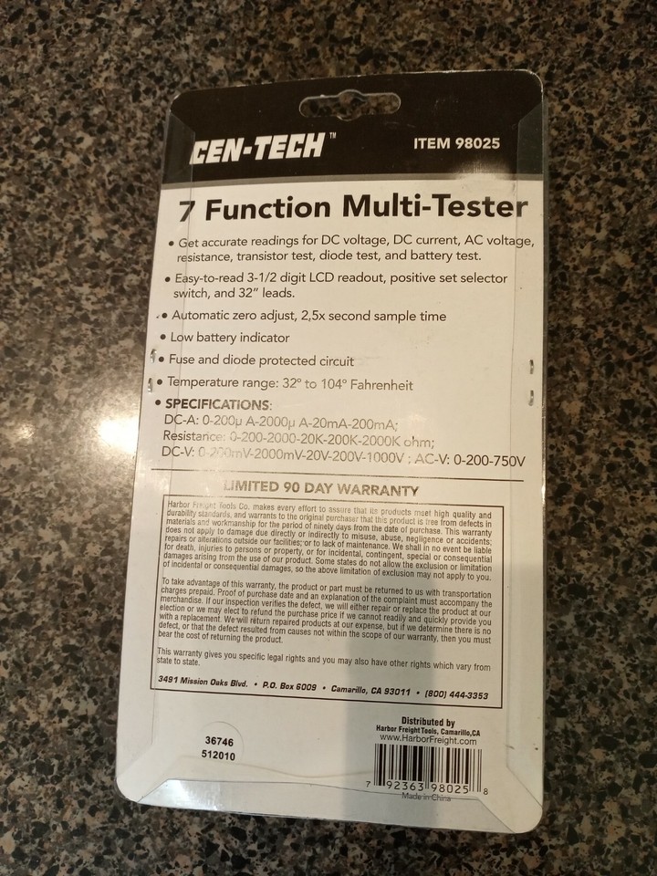 NEW CEN-TECH 7-Function DIGITAL MULTIMETER AC/DC Voltage Current ...