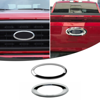Front /Rear Logo Emblem Badge Trim Ring For Ford F150 21+ Chrome No ...