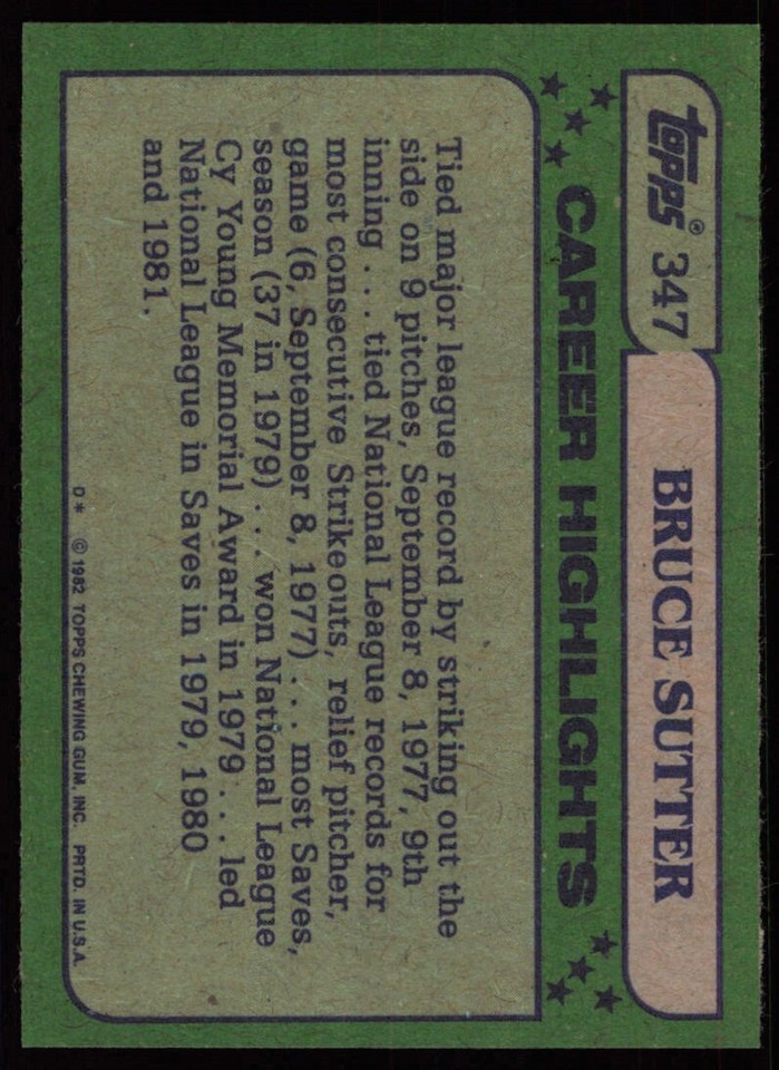 1982 Topps Bruce Sutter St. Louis Cardinals #347 | eBay