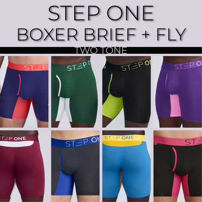 STEP ONE New Mens Boxer Briefs+Fly Bamboo Underwear - TWO TONE | eBay UK