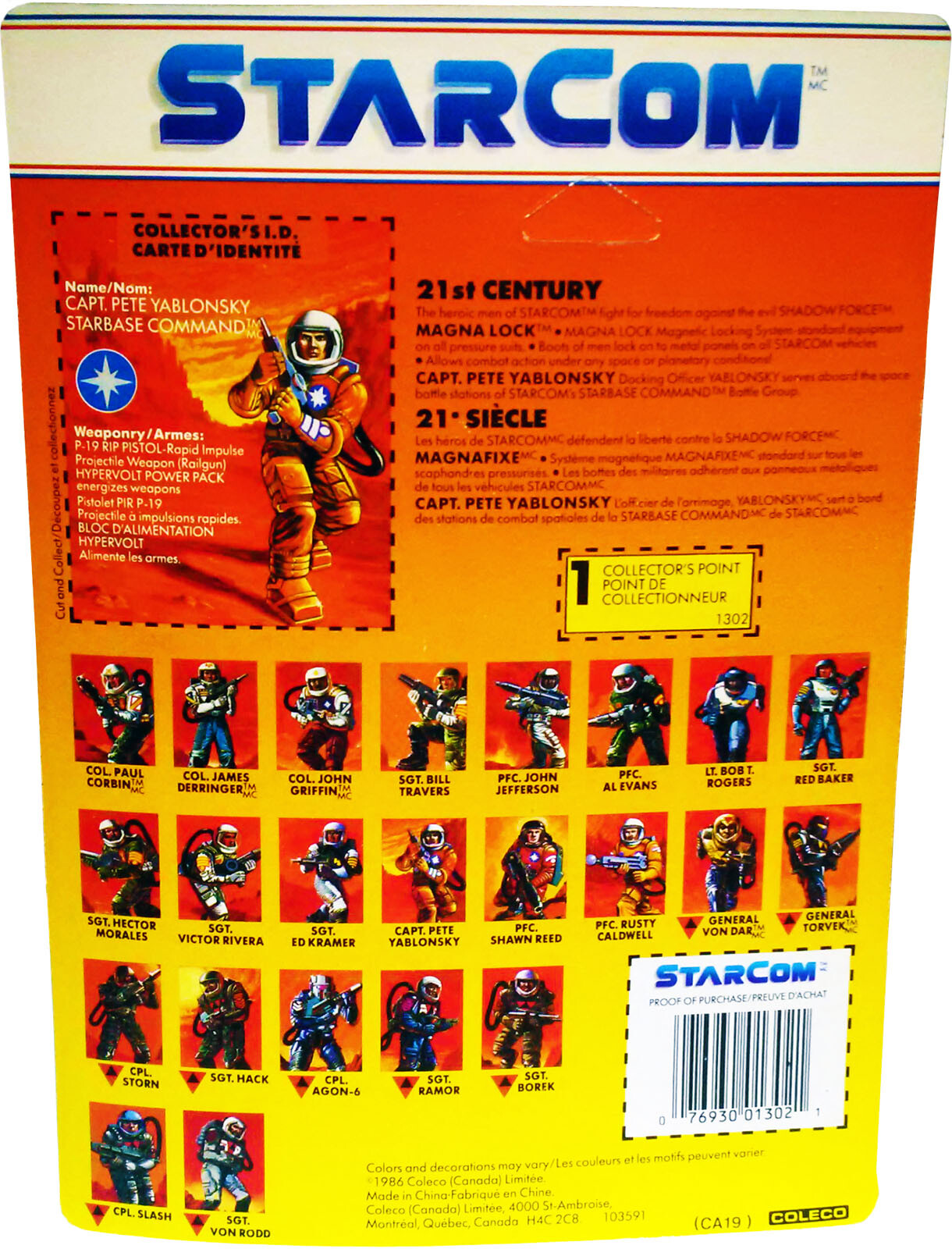 StarCom™ Capt. Pete Yablonsky Action Figure - Vintage 1986 - MOSC New ...