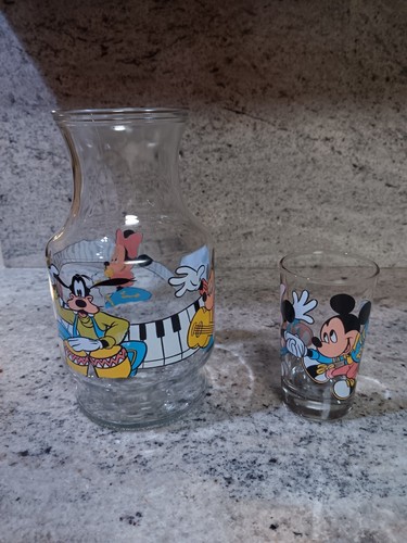 Vtg Walt Disney Carafe Vase Mickey Minnie Donald Goofy Pitcher & Juice ...