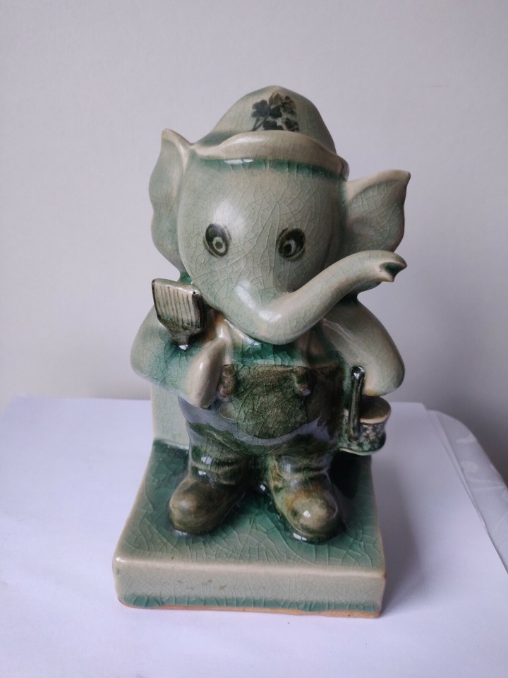 Vintage green Pottery elephant pot | eBay UK
