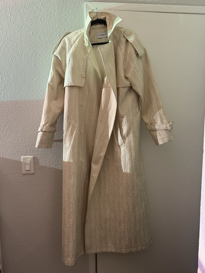 Designer brand Beige Animal Print Long Belted Collared Trench Coat ...