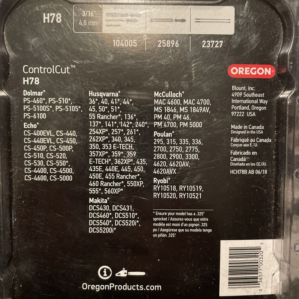 Oregon Control Cut H78 Replacement 20" Chainsaw Chain 78 Links 0.325" x ...