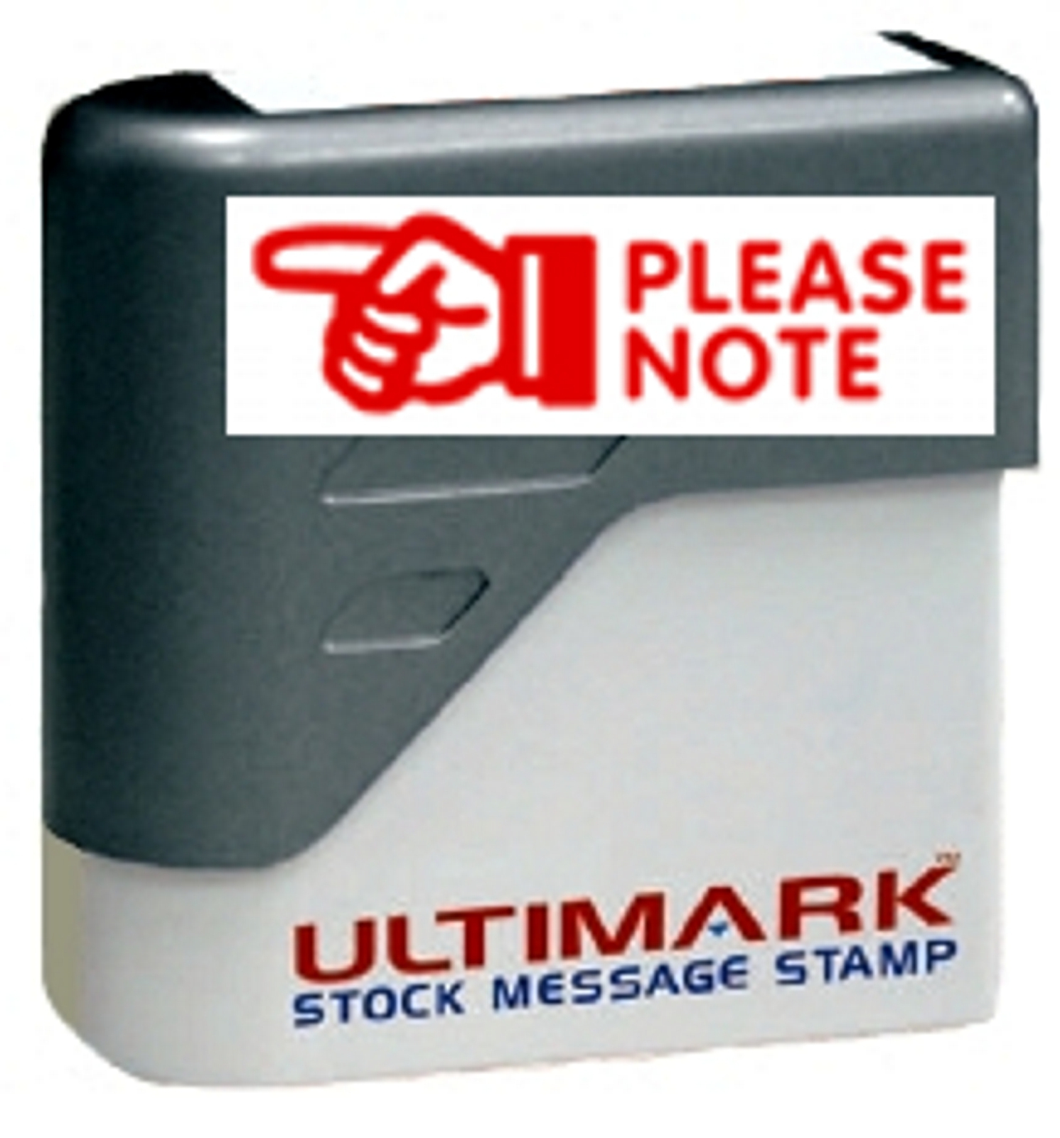 PLEASE NOTE stamp text on Ultimark Pre-inked Message Stamp with Red Ink ...