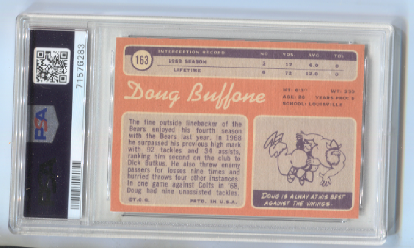 1970 Topps Football - Doug Buffone - Bears - #163 - PSA 9 | eBay