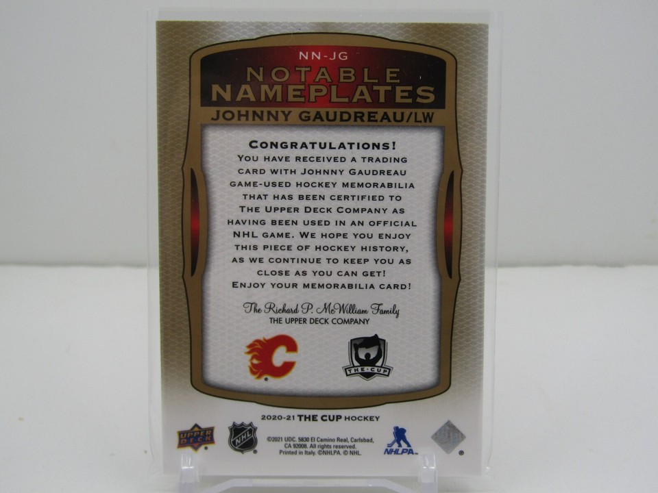 JOHNNY GAUDREAU 2020-21 UD THE CUP NOTABLE NAMEPLATES PATCH #1/8 ...