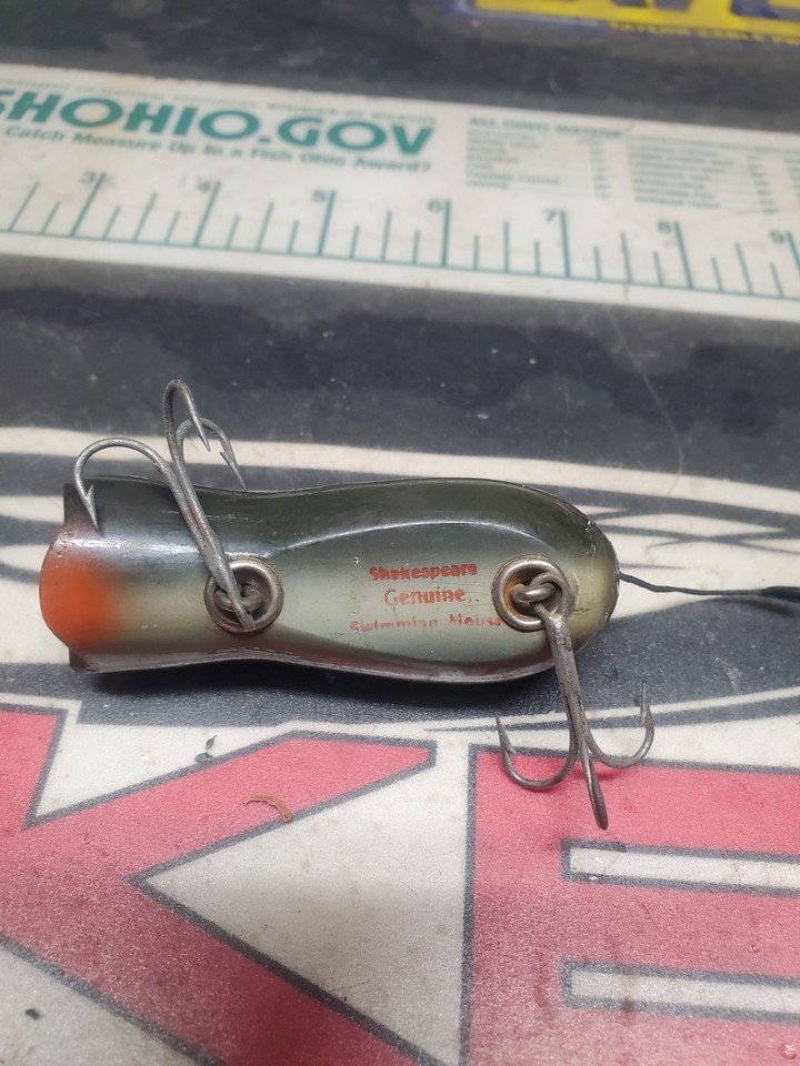 Shakespeare Genuine Swimming Mouse Vintage Fishing Lures Wood Glass Eye ...