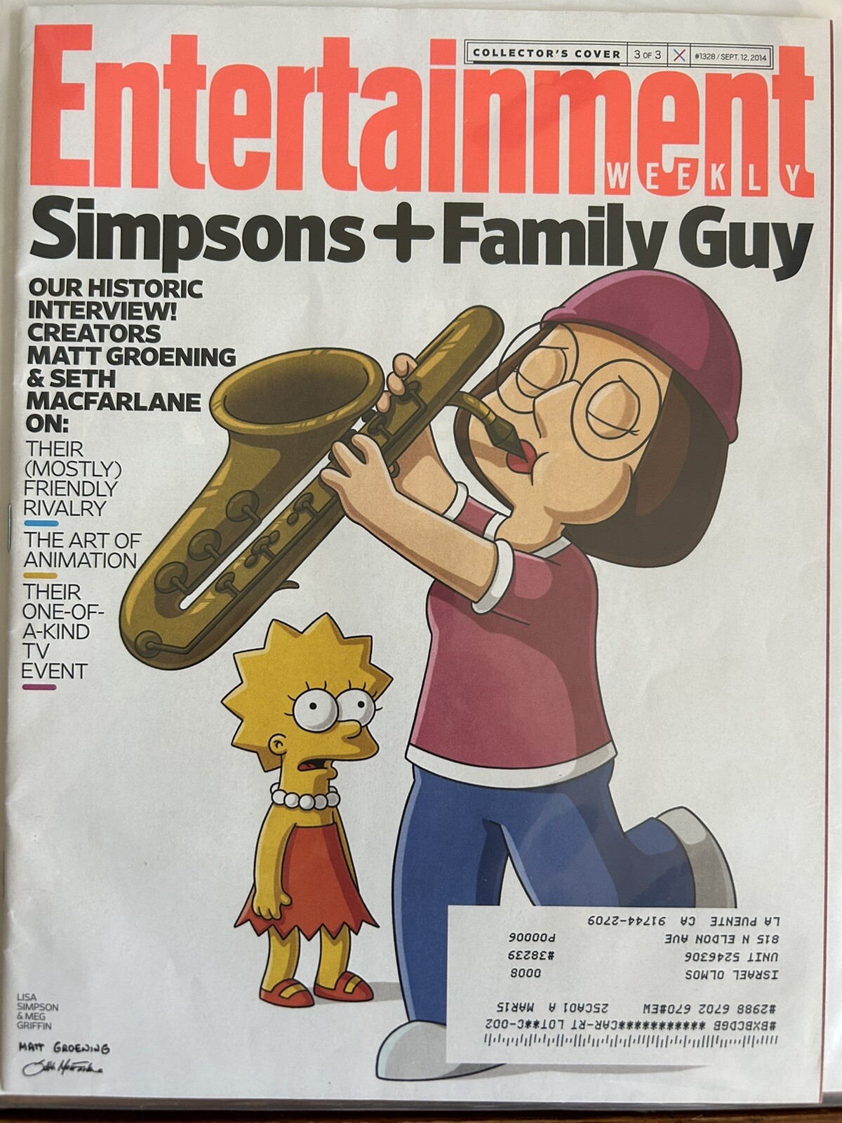 Entertainment Weekly Simpsons + Family Guy Cover Lisa Meg September 12 ...