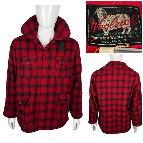 Woolrich Coat Red Black Mackinaw Plaid Wool Jacket Hunting 42 Vintage ...