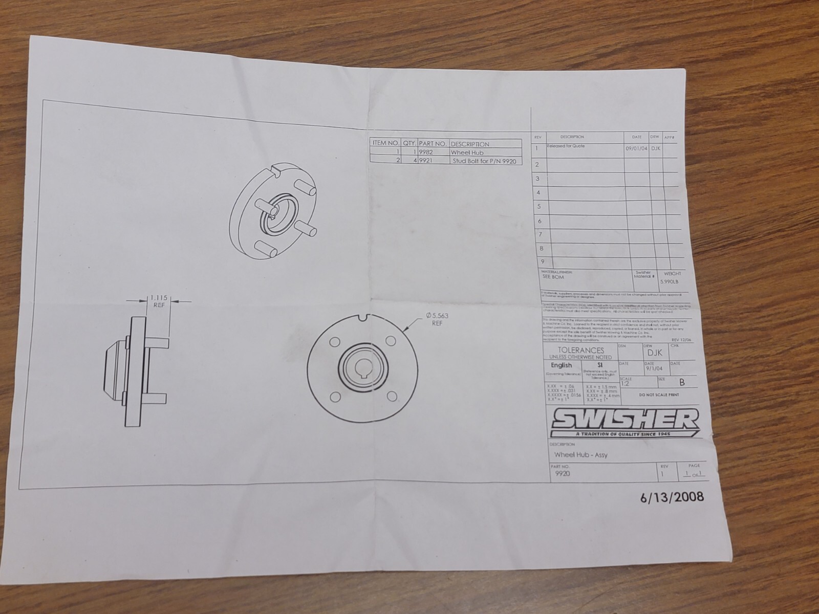 Swisher 9920 - Wheel Hub Assembly - 1" Axle - 3” Bolt Pattern - OEM ...
