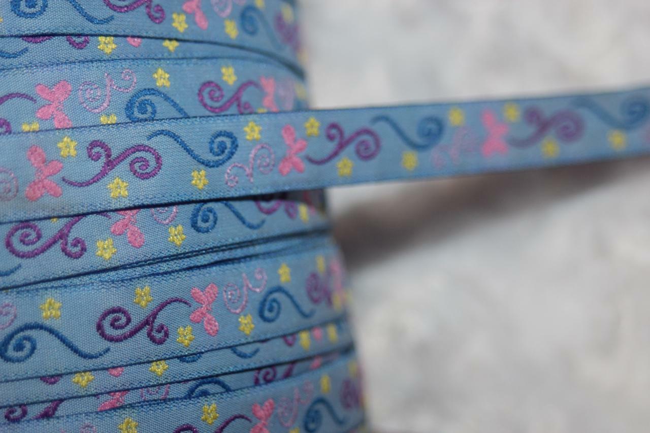 10 yards periwinkle yellow pink woven jacquard sewing trim ribbon 1/2 ...