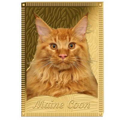 2022 Tokelau Maine Coon Cat $1 24K Gold Coin .999 Colored Gold Coin Cat ...