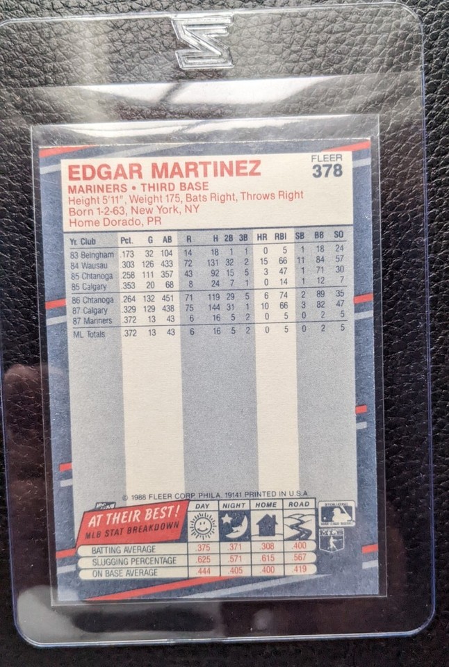 1988 FLEER #378 EDGAR MARTINEZ SEATTLE MARINERS ROOKIE CARD RC HOF | eBay