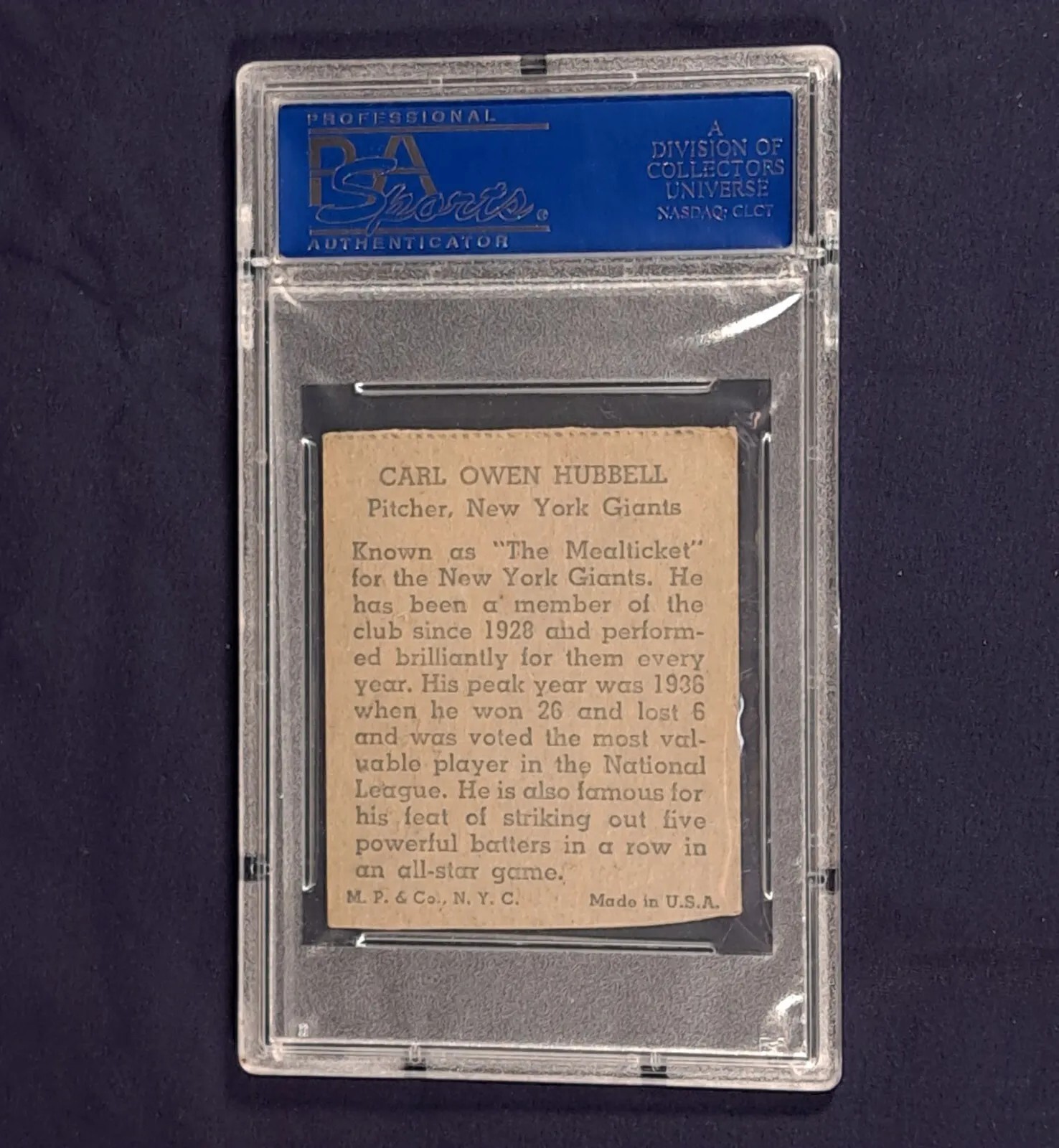 Carl Hubbell Signed 1943 R302-1 M.P. & Co. Card PSA/DNA NY Giants Hall ...