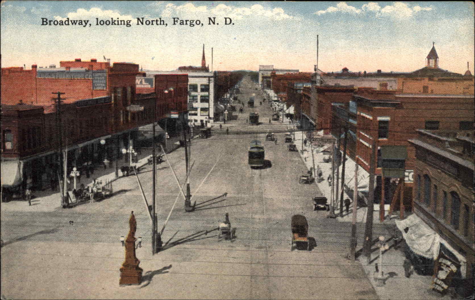 Fargo North Dakota ND Broadway Trolley Streetcar c1910 Vintage Postcard ...