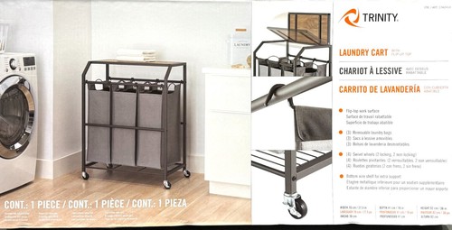 TRINITY 3-bag Laundry Cart with Flip-up Top, 36"H x 27.5"W x 16"D NIB ...