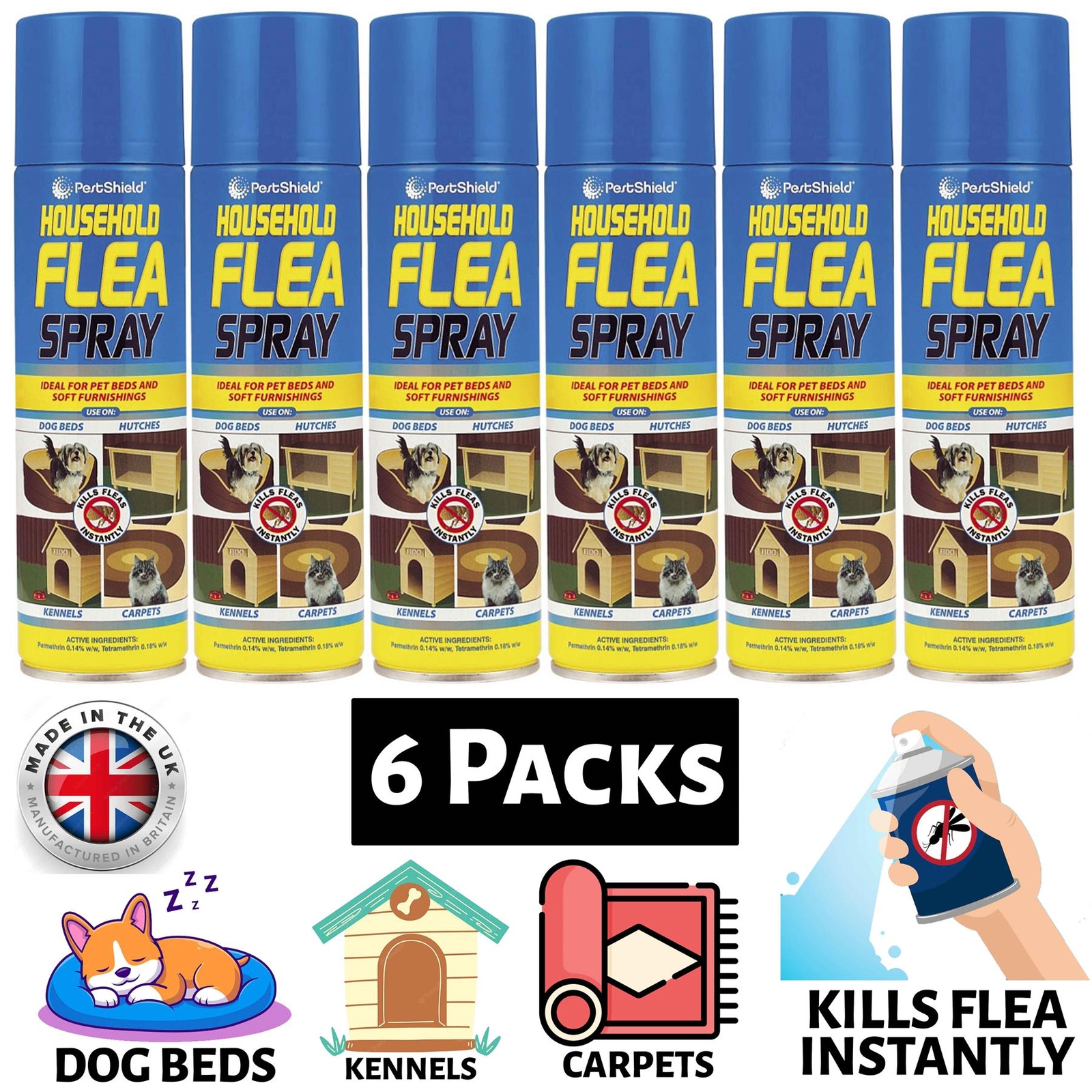 6x 200ml Household Flea Killer Spray Aerosol Animal Flea Dog Cat Tick ...