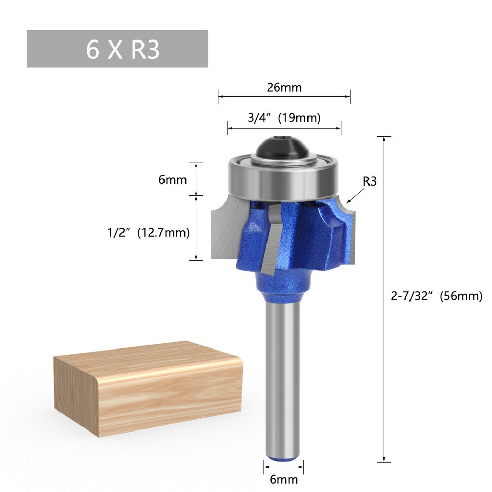 Round Over Edge Profile Router Bit 1/2/3mm Radius, 6/8mm 1/4 Shank | eBay