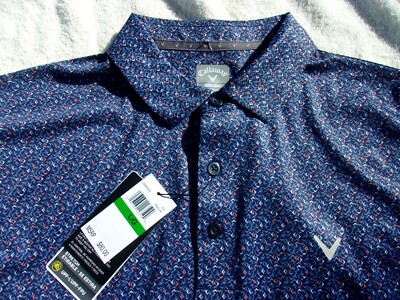 NWT Callaway Opti Dry golf polo, men's L, navy blue, with pattern, $80 ...
