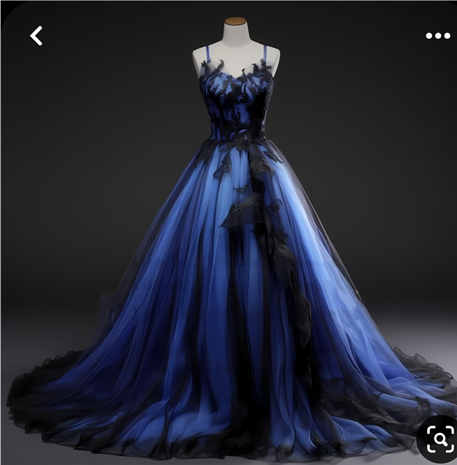 Gothic Black and Blue Wedding Dresses Spaghetti Straps Vintage Tulle ...