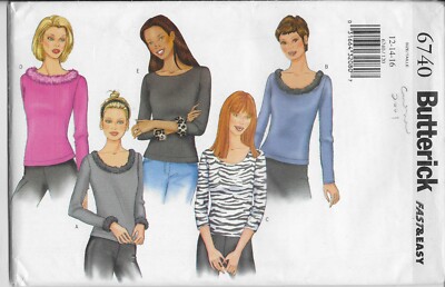 Butterick 6740 Misses Misses Petite Long Sleeve Knit Top Sizes 12-16 FF ...