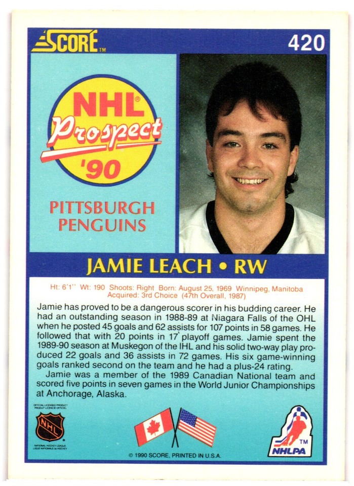 1990-91 Score Canadian #420 Jamie Leach Pittsburgh Penguins Rookie | eBay