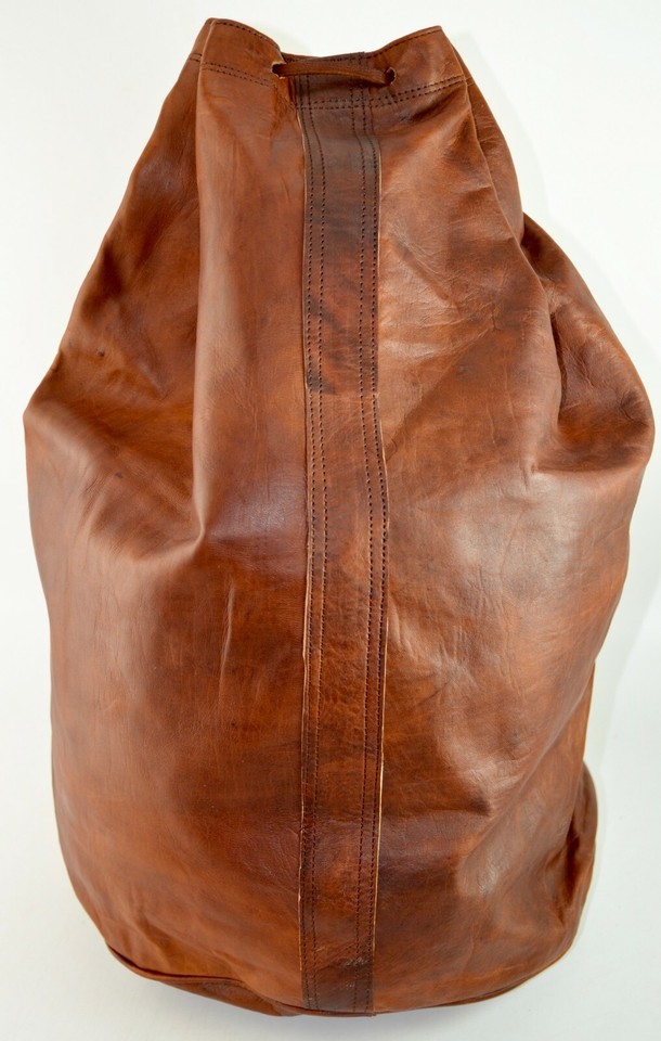 Organic Leather Drawstring Bucket Duffel Bag Backpack Rucksack Moroccan ...