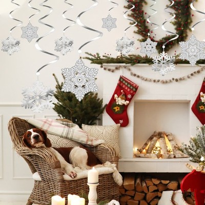 30-90pcs Christmas Snowflake Hanging Foil Swirls Indoor Winter Ceiling ...