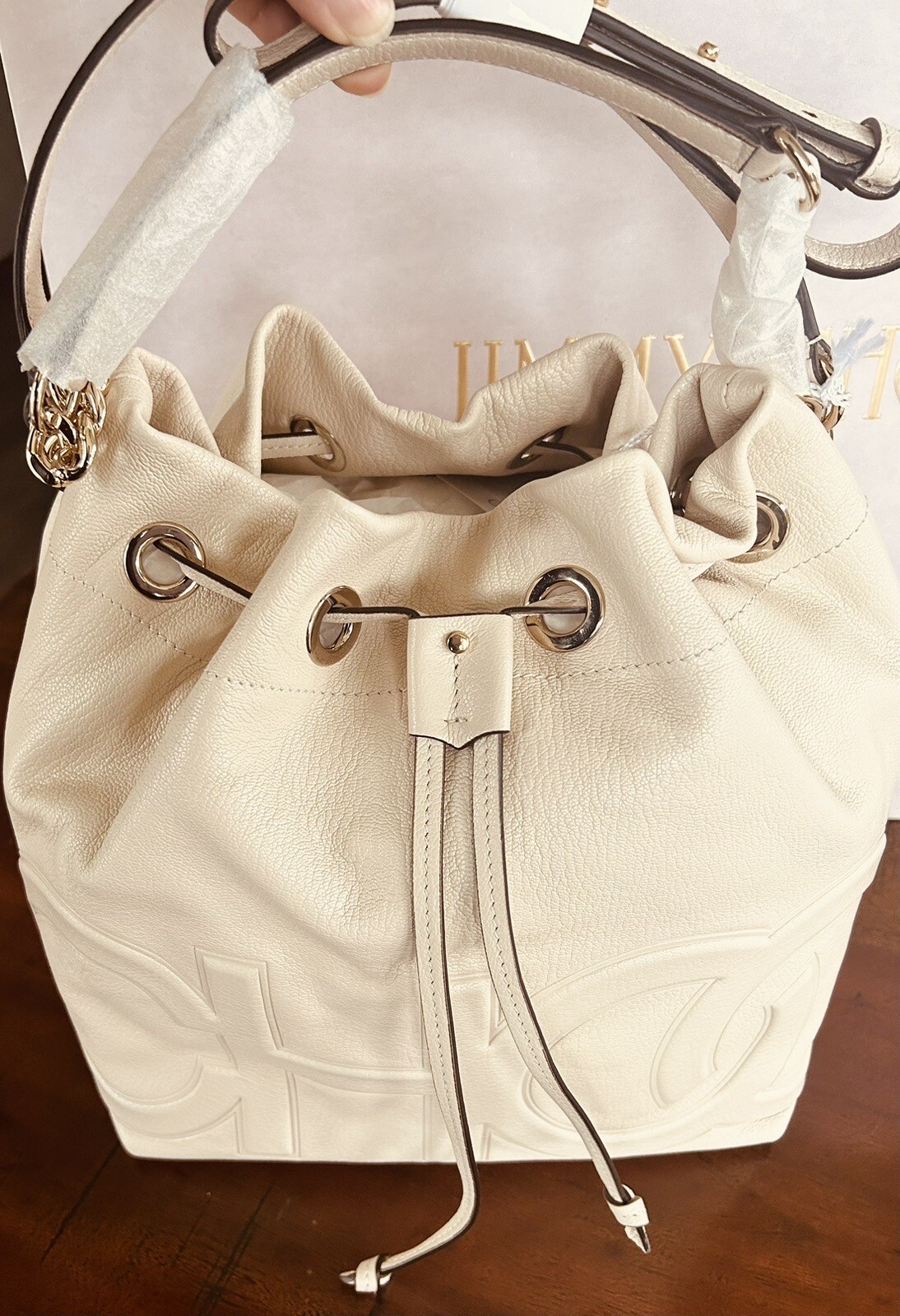 Jimmy Choo Juno Ogle Leather Bucket Bag | eBay