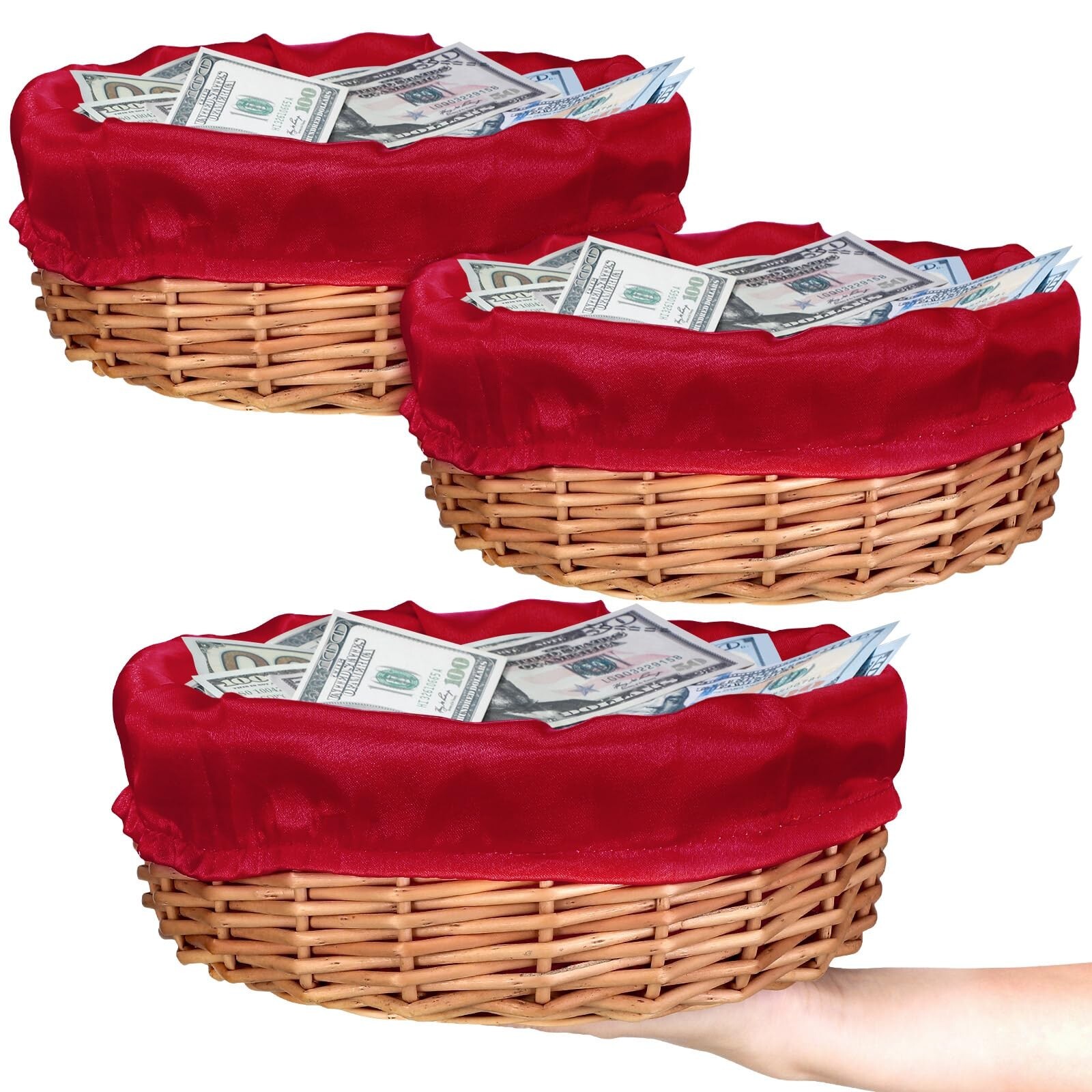 Hushee 3 Pack 9.1 Inch Round Offering Baskets for Church Wicker ...