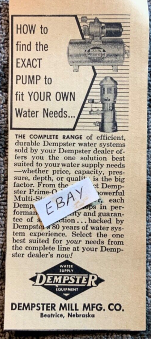 1960 Ad. Dempster Mill Mfg. Co. Beatrice, Nebraska. Water Pumps | eBay