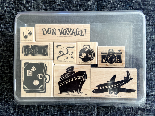 STAMPIN Up Bon Voyage Set of 9 WM Stamps Airplane Travel Ship Suitcase ...