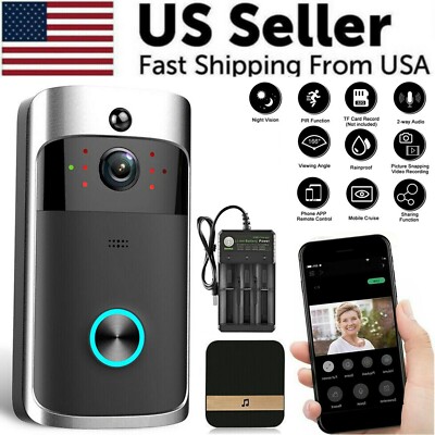 Smart Wireless WiFi Video Doorbell Phone Door Ring Intercom Security ...
